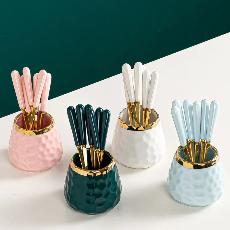 DHgate.com:Golden Ceramic Cutlery Set with Mirror Finish: 23-Piece ...