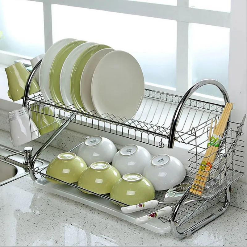 DHgate.com:Stainless Steel 2-Tier Dish Drying Rack, Large Kitchen Dish ...