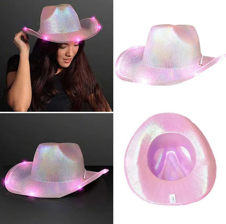 Light Up Cowboy Hat - LED White, Neon Cowgirl Hat, Holographic Rave Hat ...