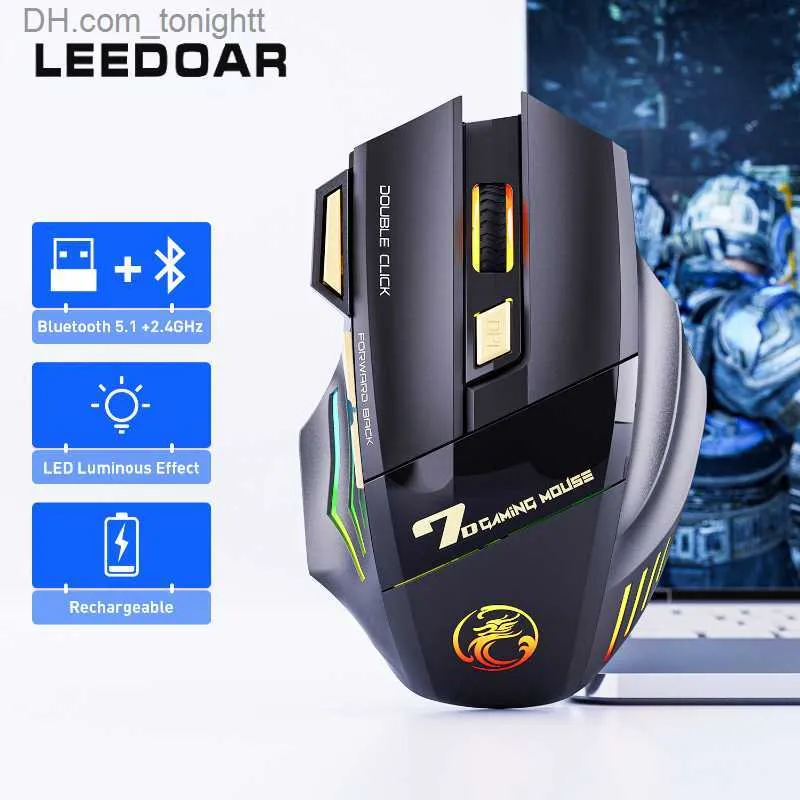Silent Gaming Mouse - 2.4G Wireless Bluetooth Rechargeable Mouse with 7 ...