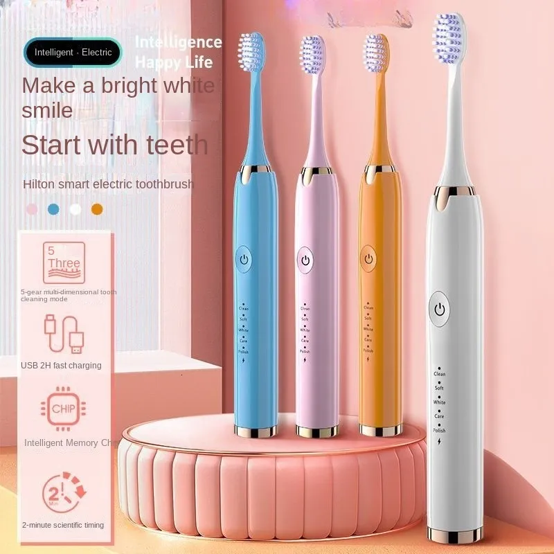 IPX7 Waterproof Sonic Electric Toothbrush with 4 Brush Heads, White ...