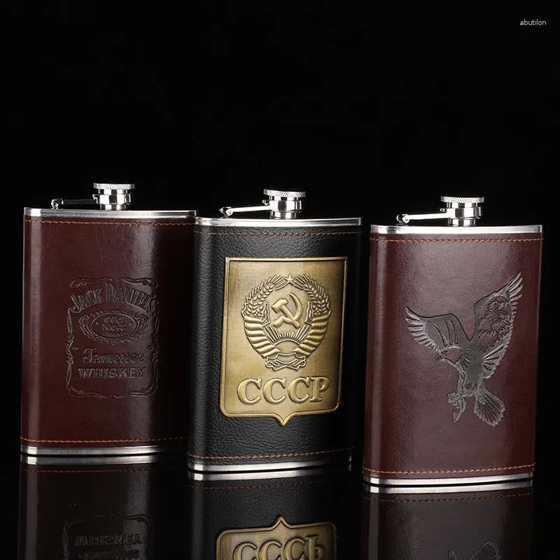 Vintage Stainless Steel Antique Hip Flasks With PU Leather Cover 7/8 Oz ...