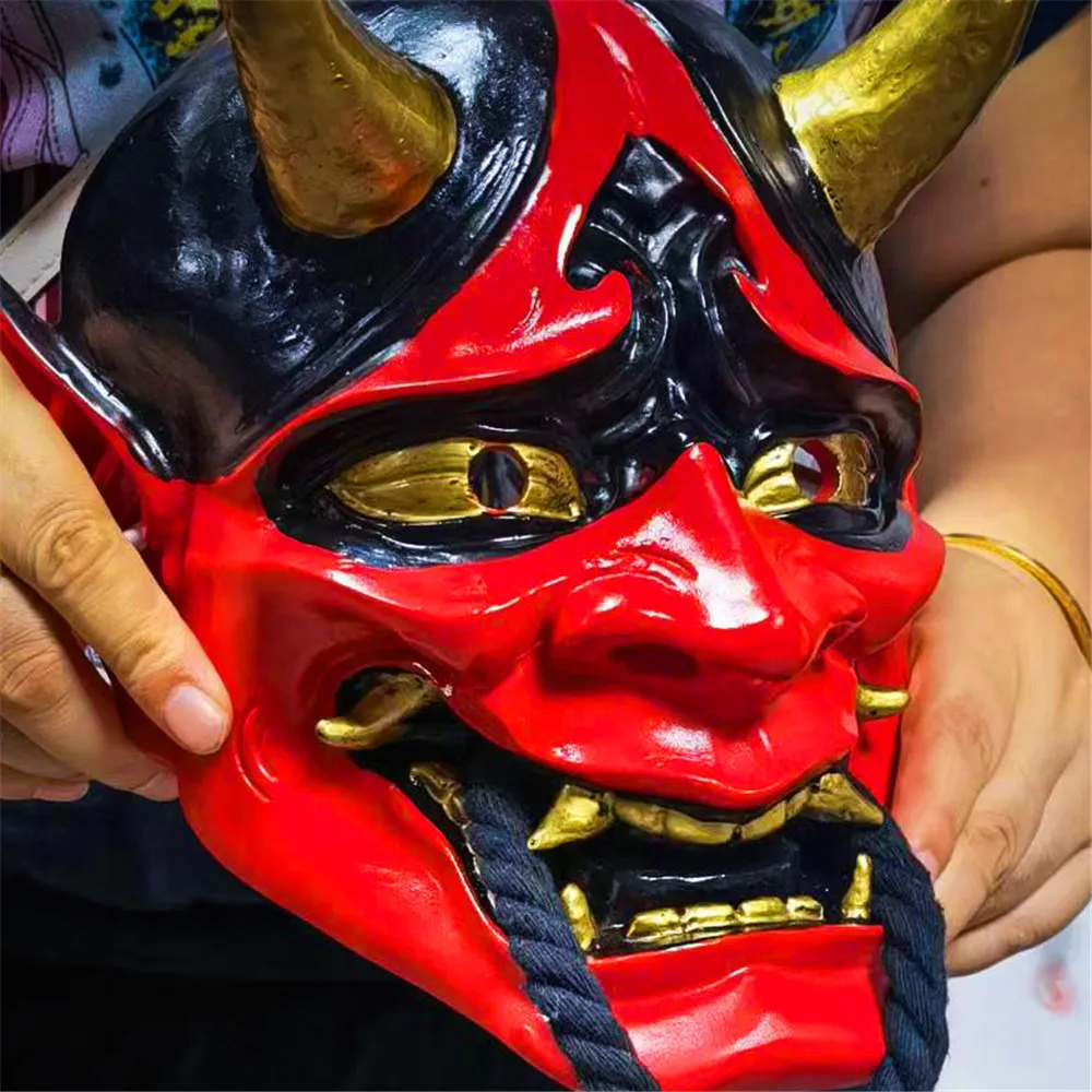 Hannya Mask - Japanese Demon Samurai Mask Resin Red Shura Ninja Full ...