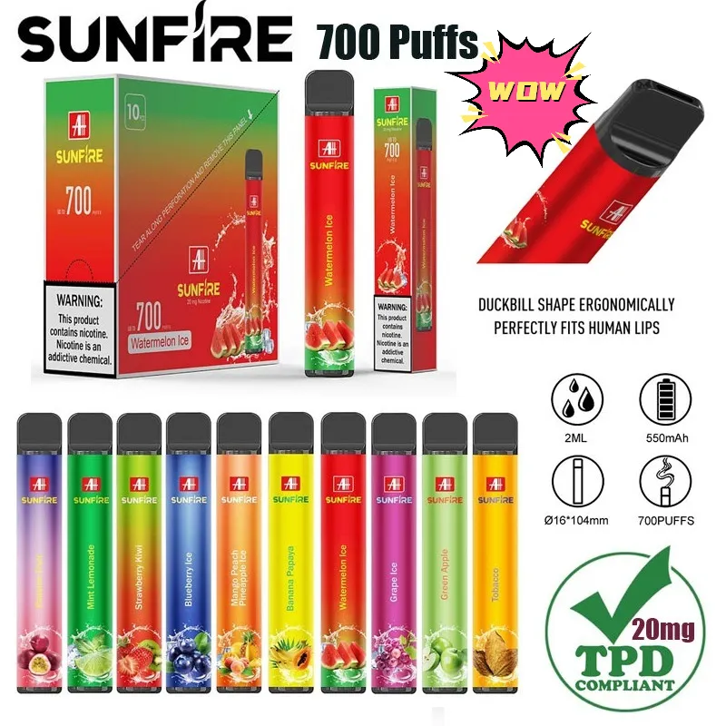 Original Sunfire Bar E Cigarettes Pod Device 700 Puffs 550mah Battery