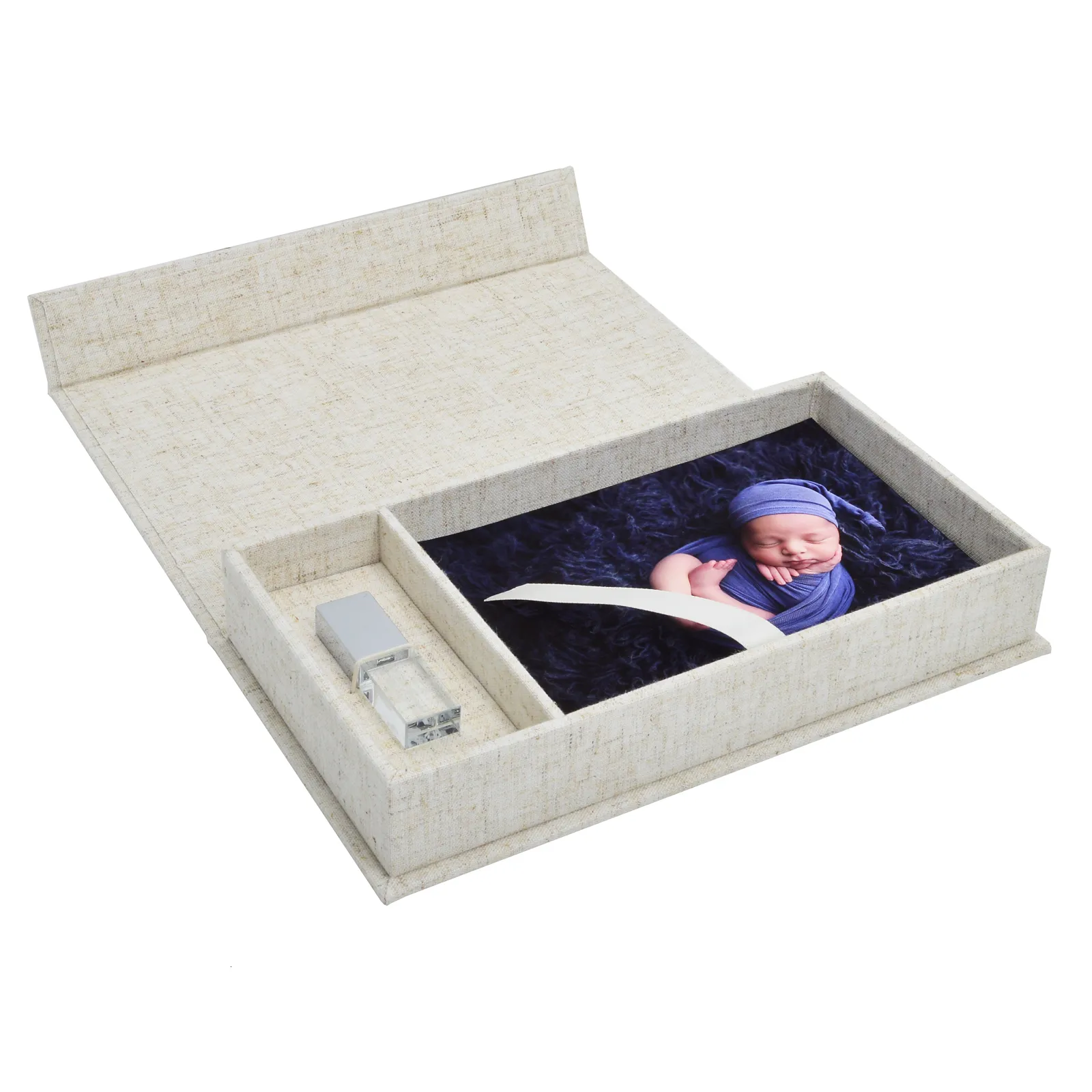 DHgate.com:Natural Linen Keepsake Box with USB Drive Slot for Wedding ...