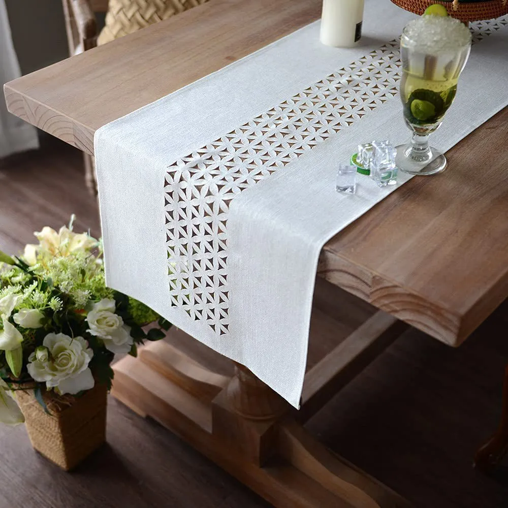 Table Runner, Gray Hollow Rectangle, Double Solid Fabric, Farmhouse ...