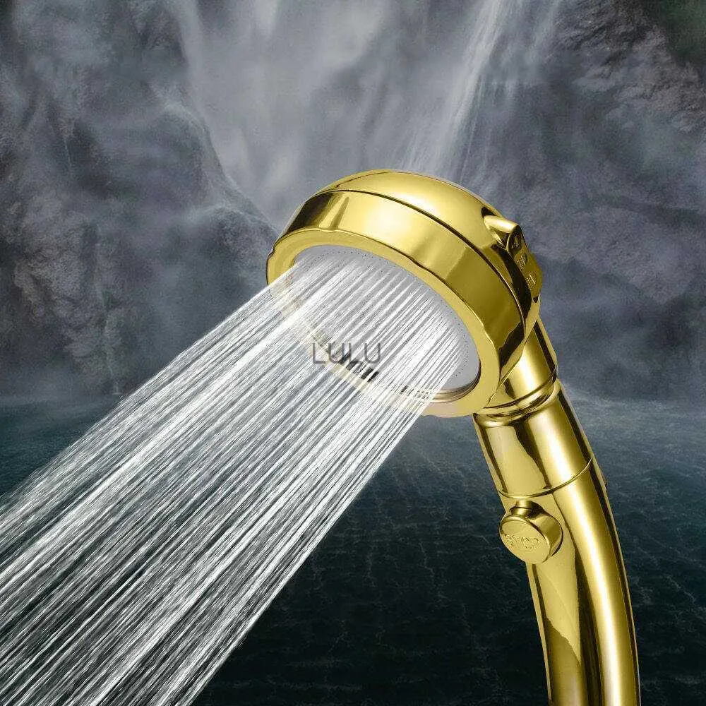 High-Pressure 3-Way Shower Head with Pause Switch - Gold Finish, 360 ...