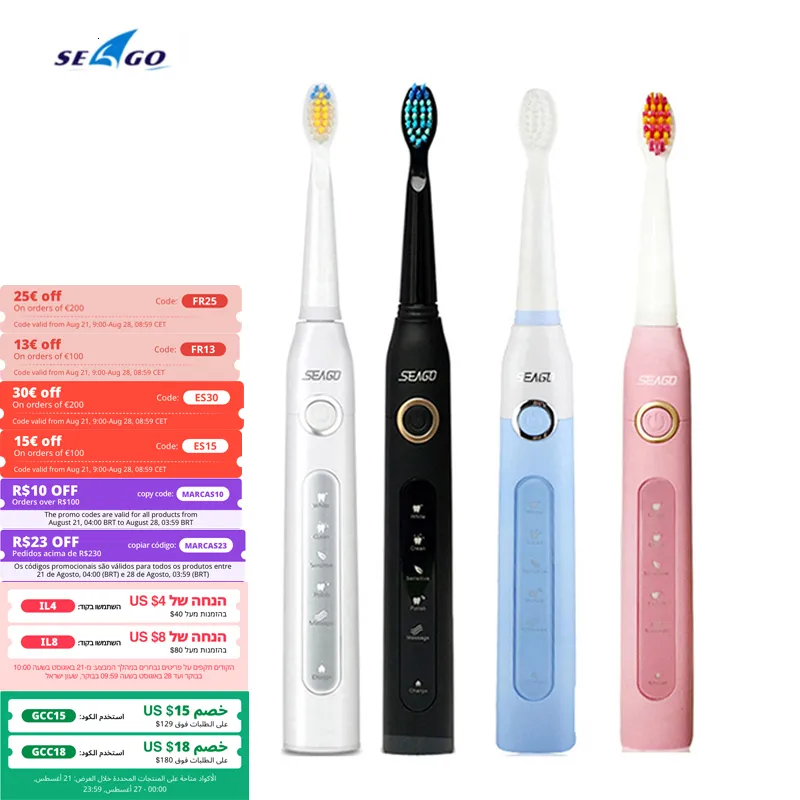 SEAGO Rechargeable Sonic Electric Toothbrush, 5 Modes, 2-Minute Timer ...
