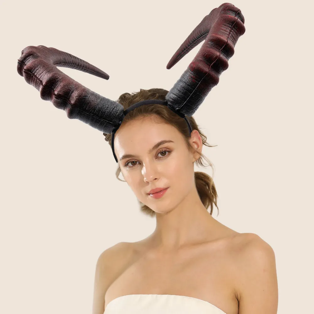 / Black Red Demon Horn Headpiece Cosplay Women Gothic Devils Animal Ox ...
