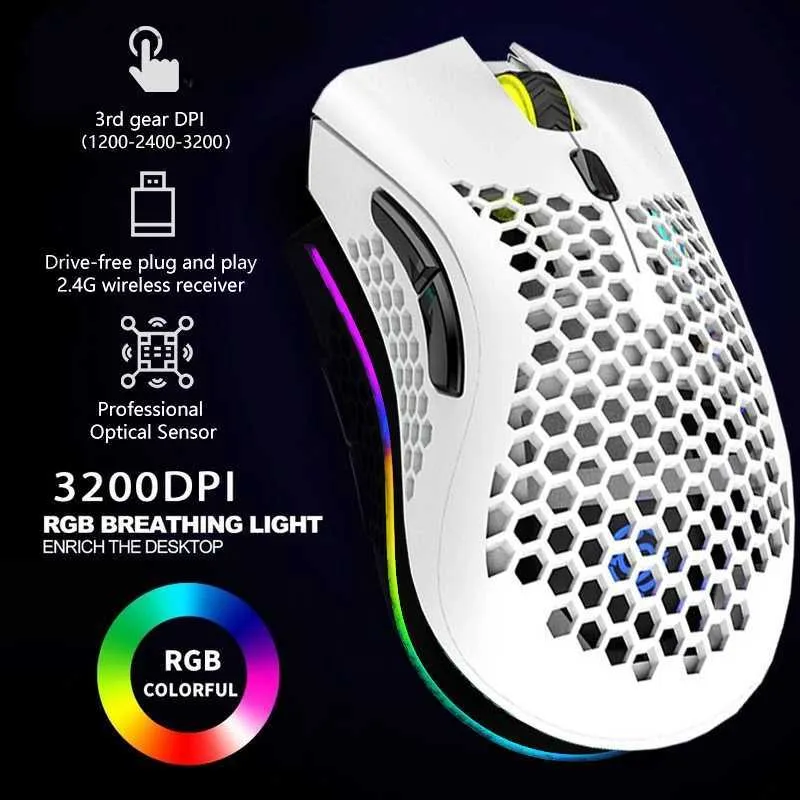 Rechargeable Wireless Gaming Mouse - RGB Honeycomb Design, 2.4G USB ...
