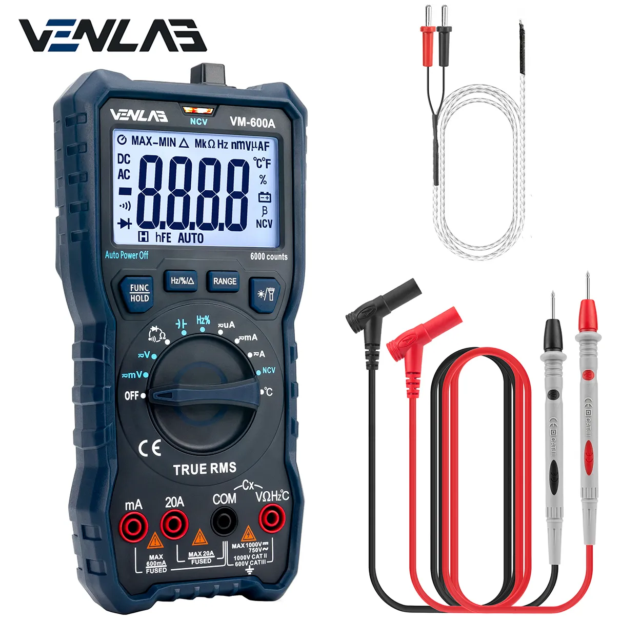 TRMS Digital Multimeter - Auto Range 1000V 20A AC/DC Voltage Tester ...