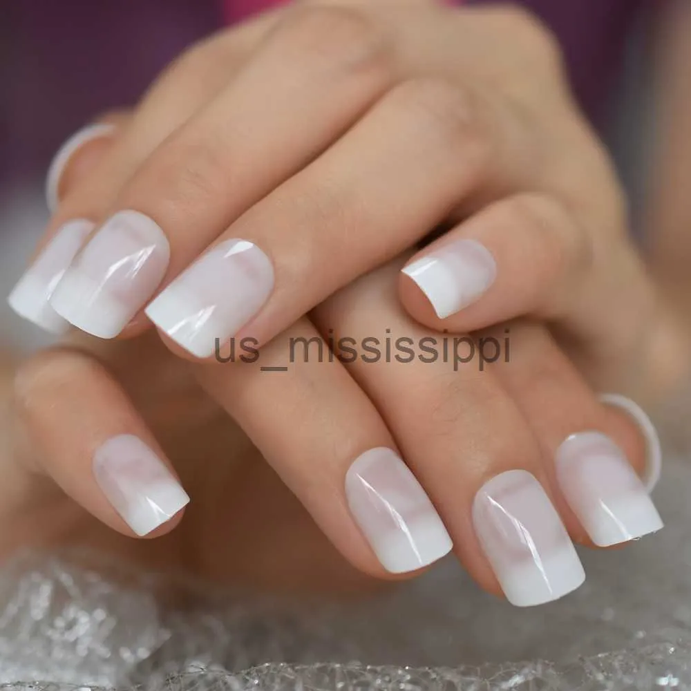 French Style Square Gradient Press On Elegant Acrylic Nails Short With ...