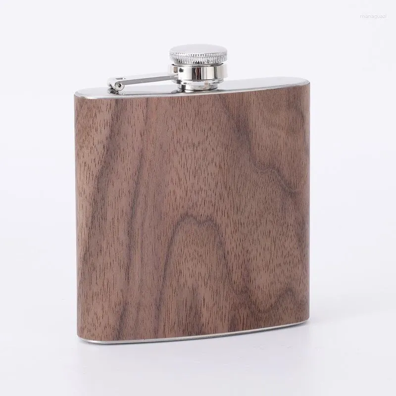 Wood Grain Leather Wooden Hip Flask Pocket Flask 6oz Stainless Steel ...