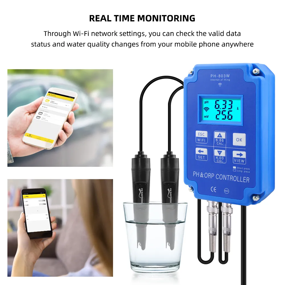 PH-803W WiFi Monitoring Digital PH ORP Controller with BNC Probe, Water ...