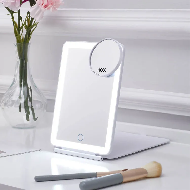 Compact LED Lighted Makeup Mirror with Light Modes, Folding Touch ...