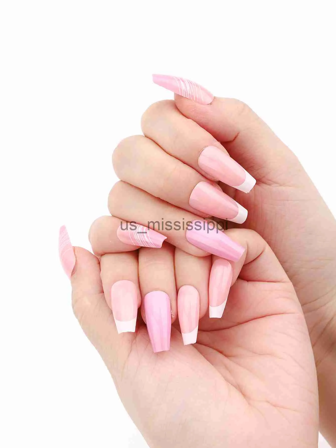 Long Ballet False Nails - Ice Powder Gradient Press On Nails, Twill ...