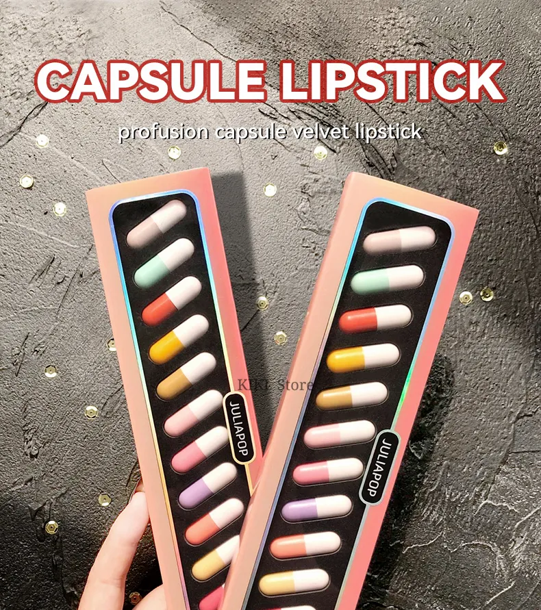 Mini Capsule Lipstick Set: 12 Matte & Glossy Shades, Long-Lasting ...