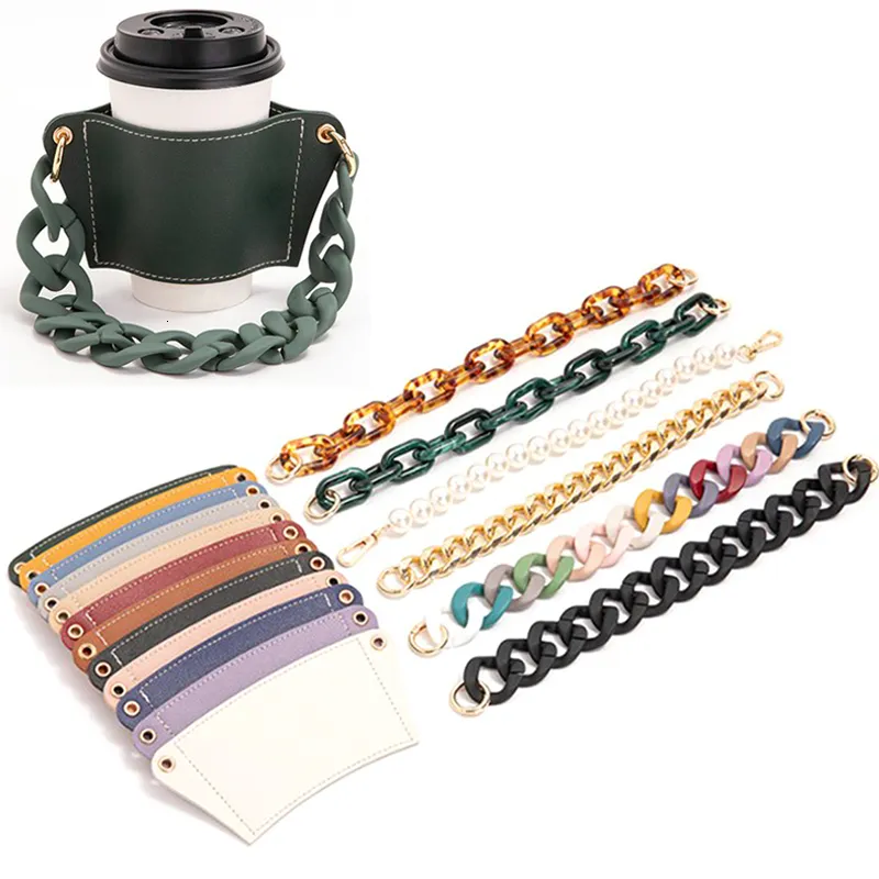 Drinkware Lid Removable Chain Cup Cover PU Leather Coffee Cup Carrier ...