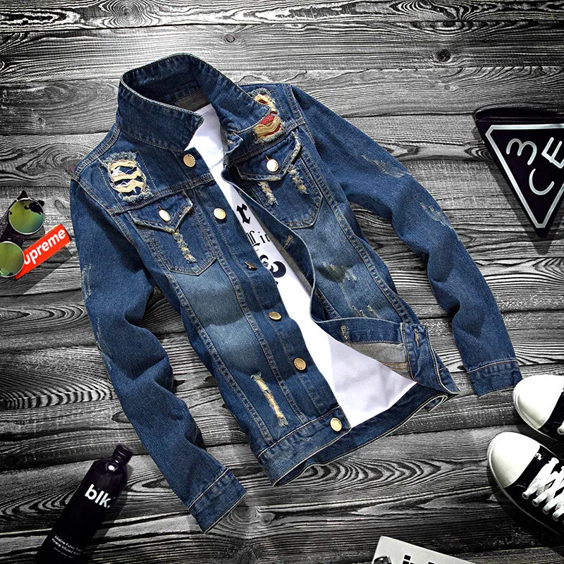 DHgate.com:Distressed Ripped Denim Jacket for Men: Stylish Spring and ...