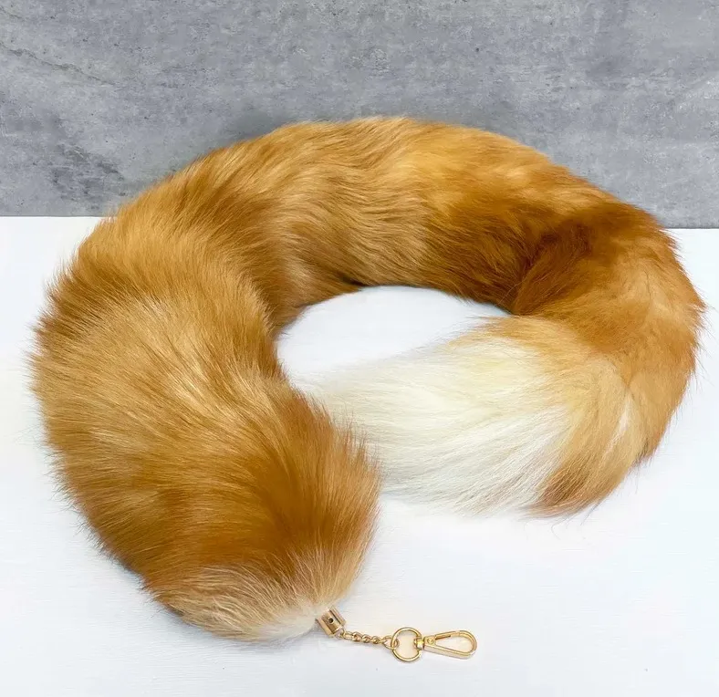 5 in 70 cm Real Fox Fur Tail Keychain Bag Charm with Stainless Steel ...