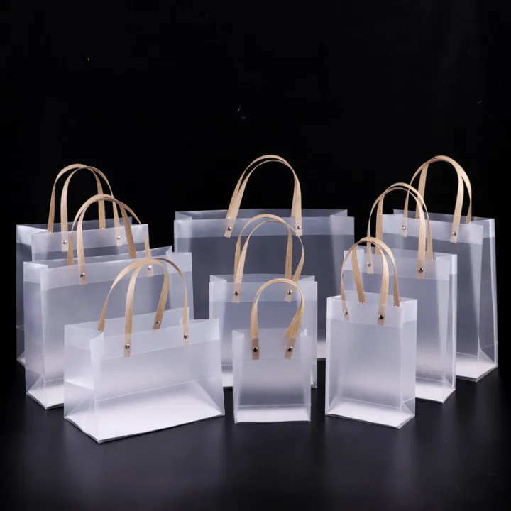Custom PVC Transparent Gift Bags With Handles Set In Of 10/30 Clear ...