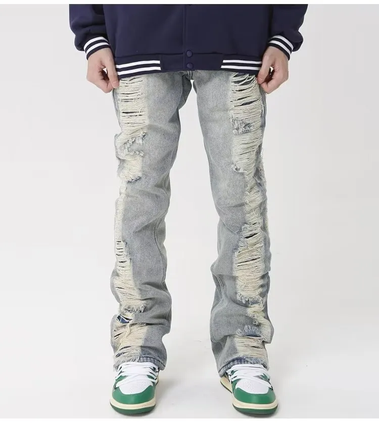 Y2K Streetwear Damage Jeans For Men With Hole Ripped Baggy Design ...