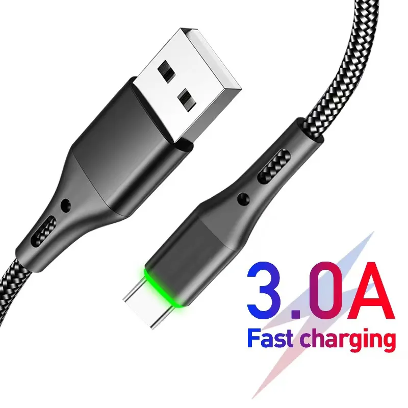 Braided LED Type C Micro USB Cable For Fast Charging Of Samsung Android ...