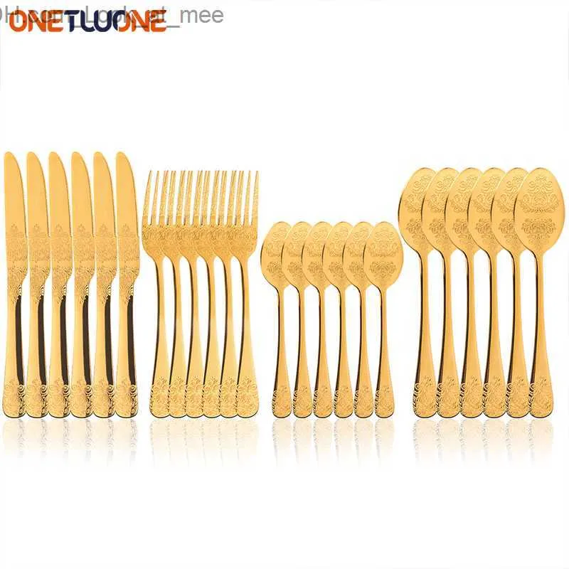 Golden European Cutlery Set, Retro Western Dinnerware Set, Luxury Gold ...