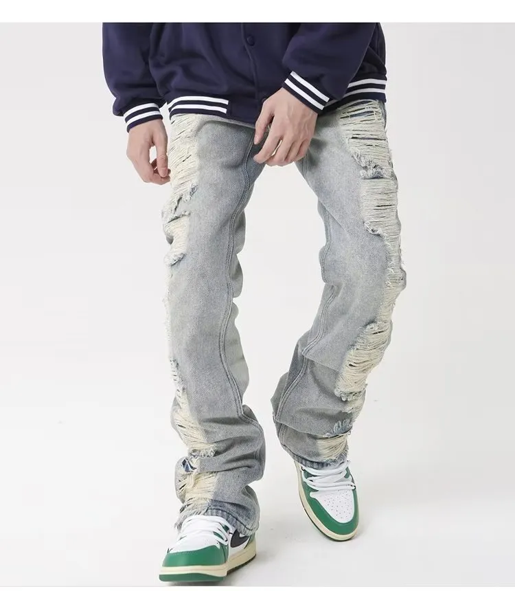 Y2K Streetwear Damage Jeans For Men With Hole Ripped Baggy Design ...