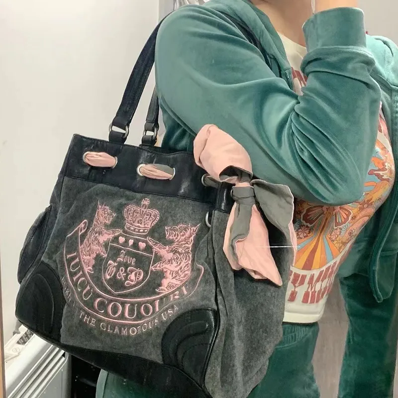 Y2K Style Embroidered Shoulder Bag - Vintage Inspired Tote, High ...