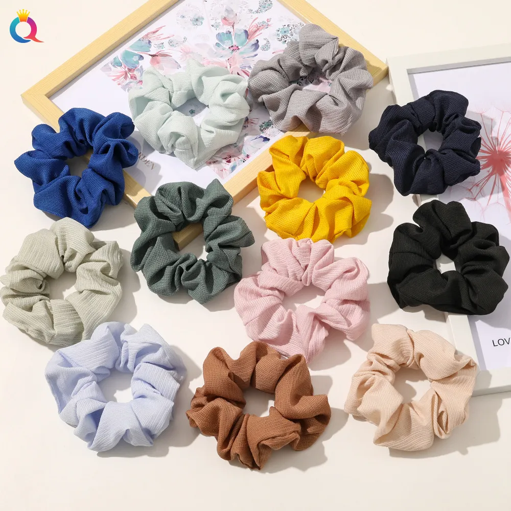 Solid Color Plaid Hair Ties Soft Elastic Ponytail Holders For Women ...
