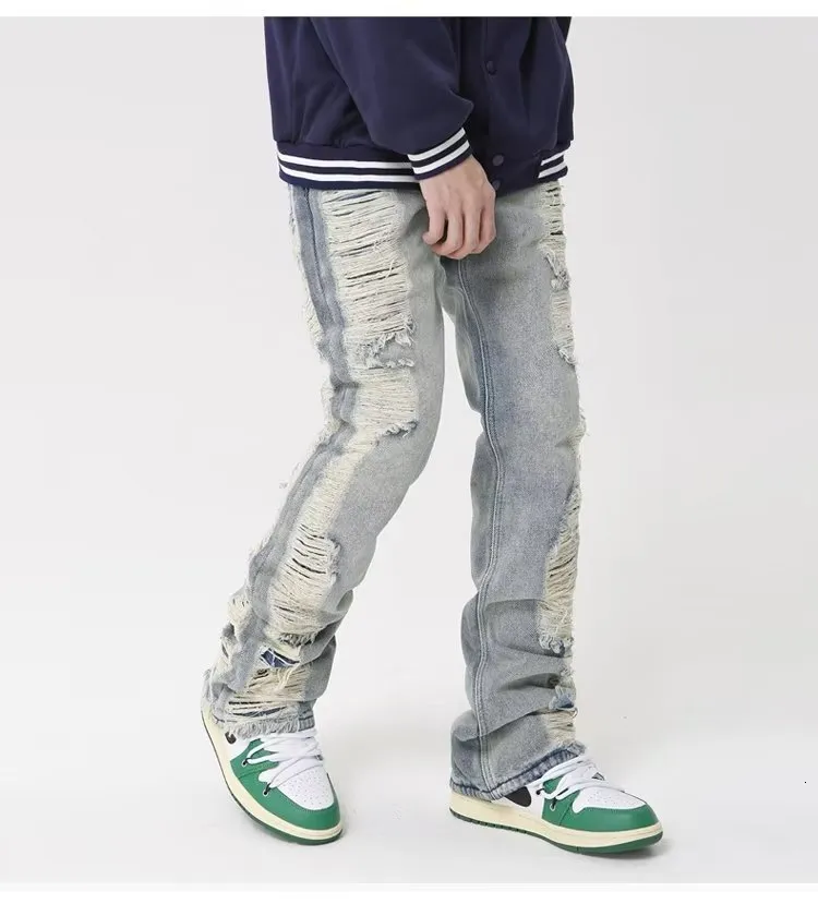 Y2K Streetwear Damage Jeans For Men With Hole Ripped Baggy Design ...