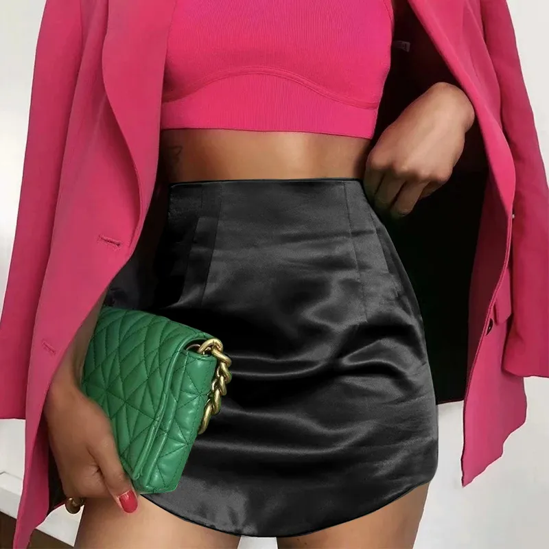 Slim Chic Elegant Women's Mini Skirt - Green Satin High Street Solid ...
