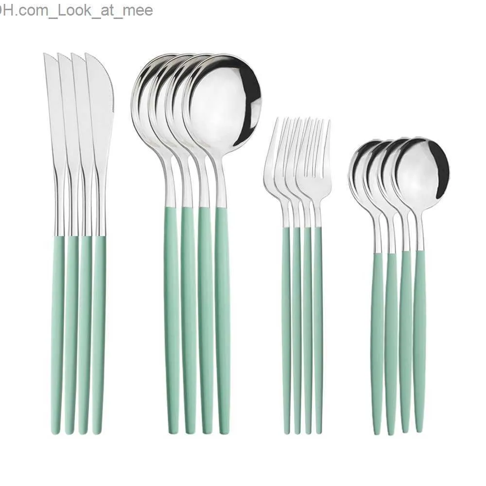 16-Piece Stainless Steel Flatware Set, Mint Green Cutlery Dinnerware ...