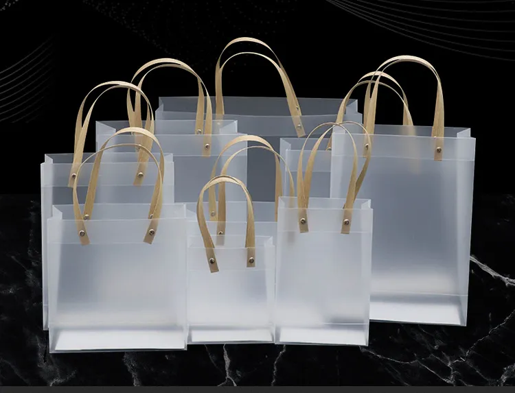 Custom PVC Transparent Gift Bags With Handles Set In Of 10/30 Clear ...