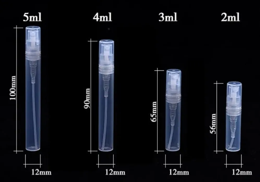 Wholesale Mini Perfume Spray Bottle Set: Clear Plastic Sample Atomizers 2ml, 3ml, 4ml, 5ml ...