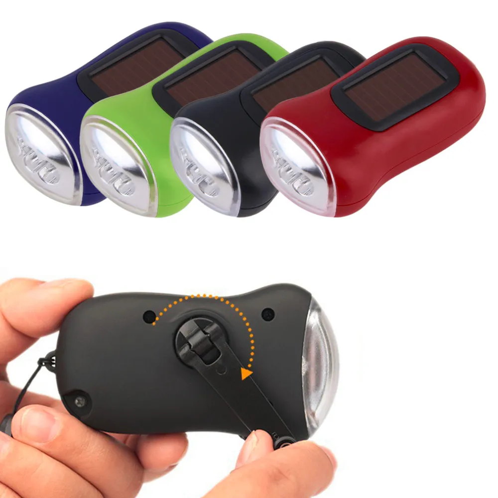 Solar Powered Torch With Hand Crank Dynamo Portable LED Flashlight For ...