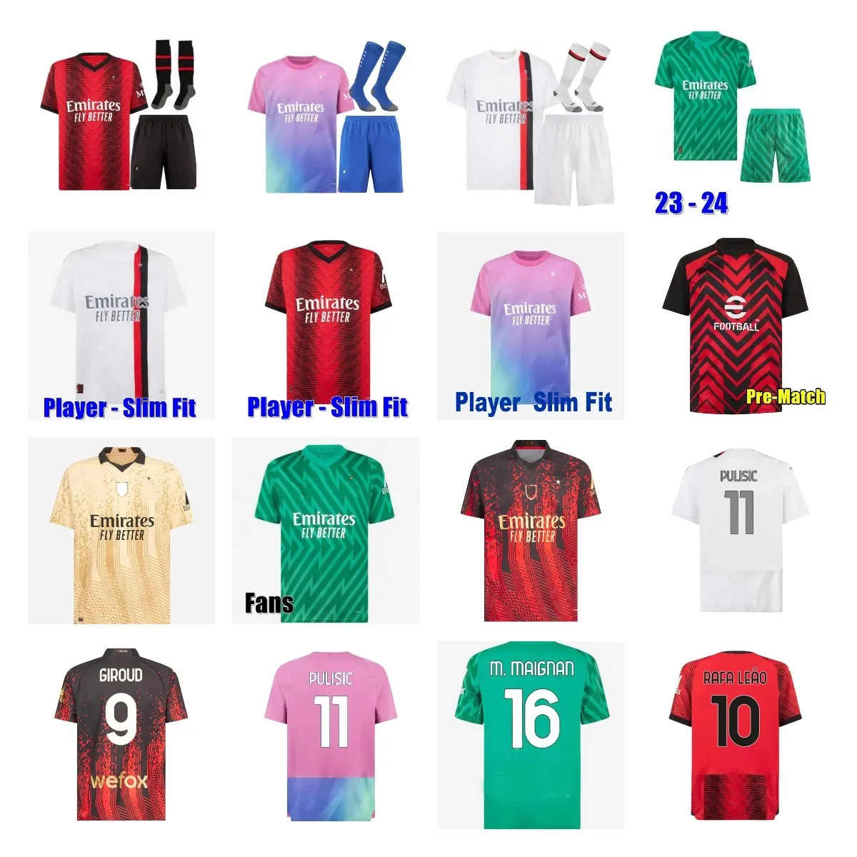 23 24 RAFA LEAO Soccer Jerseys AC MILANS 4th 2023 2024 GIROUD TONALI ...