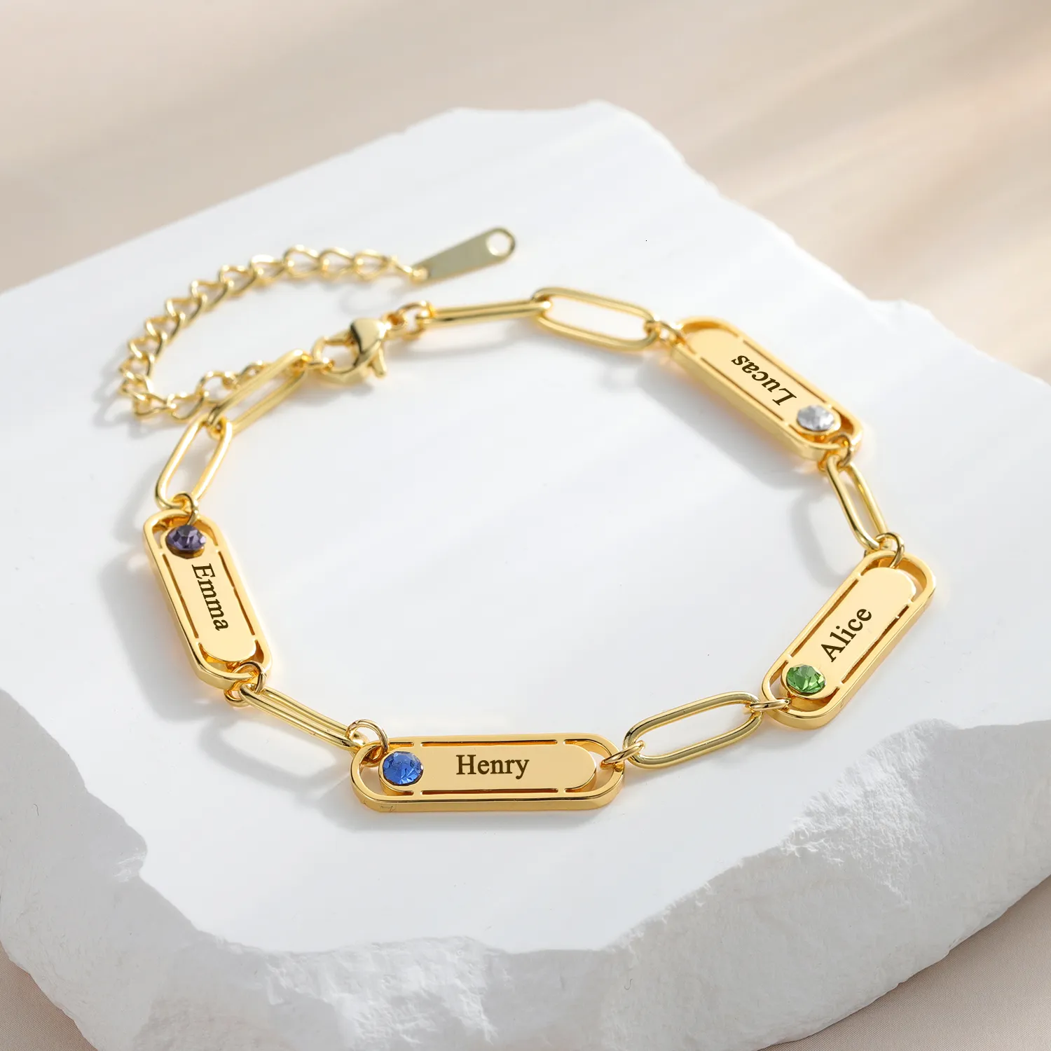 Personalized Charm Bracelet - Custom Name, Birthstone, Engraved Family ...