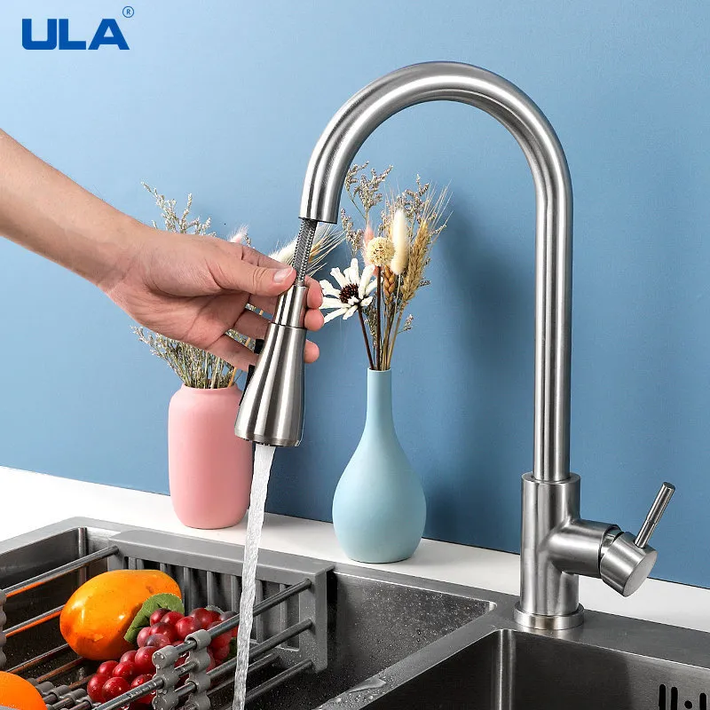 Black Brushed Pull Out Kitchen Faucet with Sprayer, 360° Rotation Sink Mixer Tap Torneira from ...