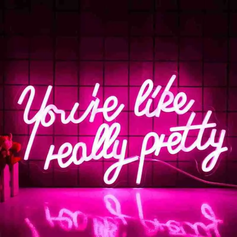 Pretty in Pink Neon Sign - You're Like Really Pretty LED Wall Decor ...