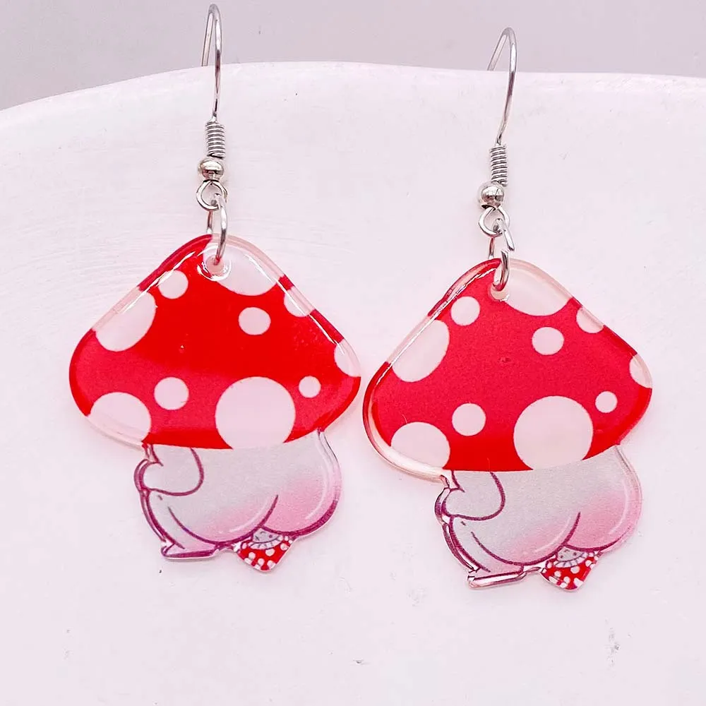 Cute Mushroom Earrings - Whimsical Acrylic Drop Earrings, Sweet Polka ...