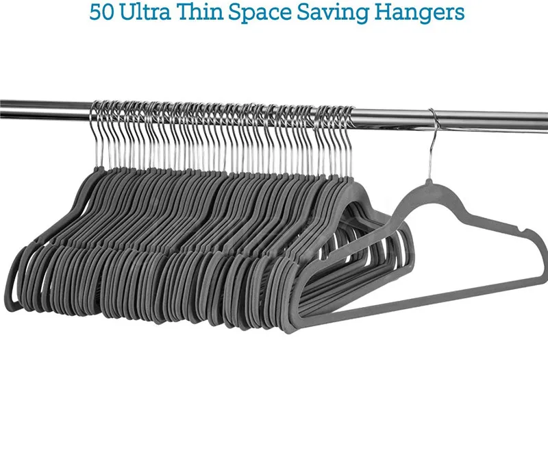 Non-Slip Flocked Hangers - 45CM Gray Clothes Hangers, Space Saving Coat ...