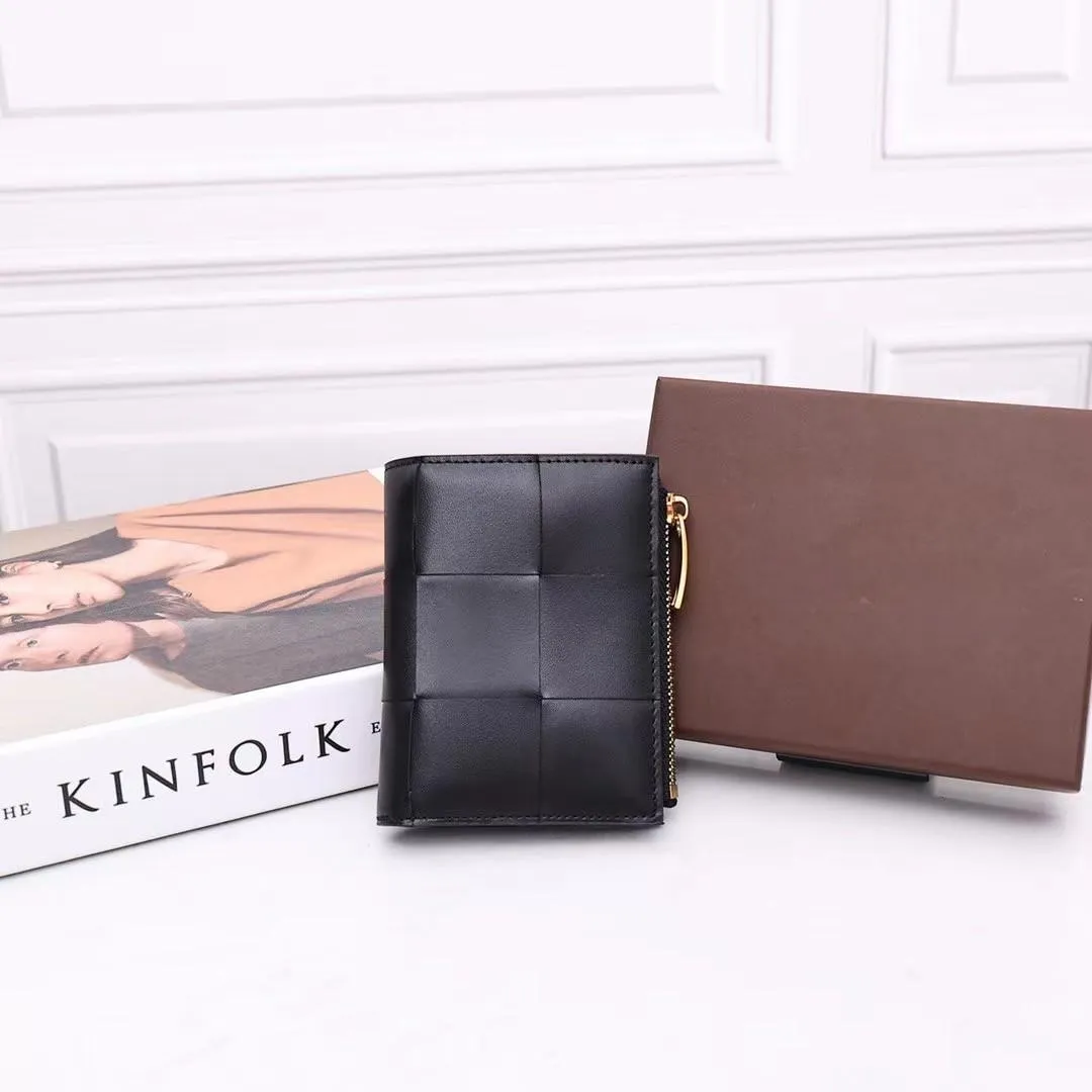 High Quality Genuine Leather Woven Wallet: Classic Large Grid Short ...