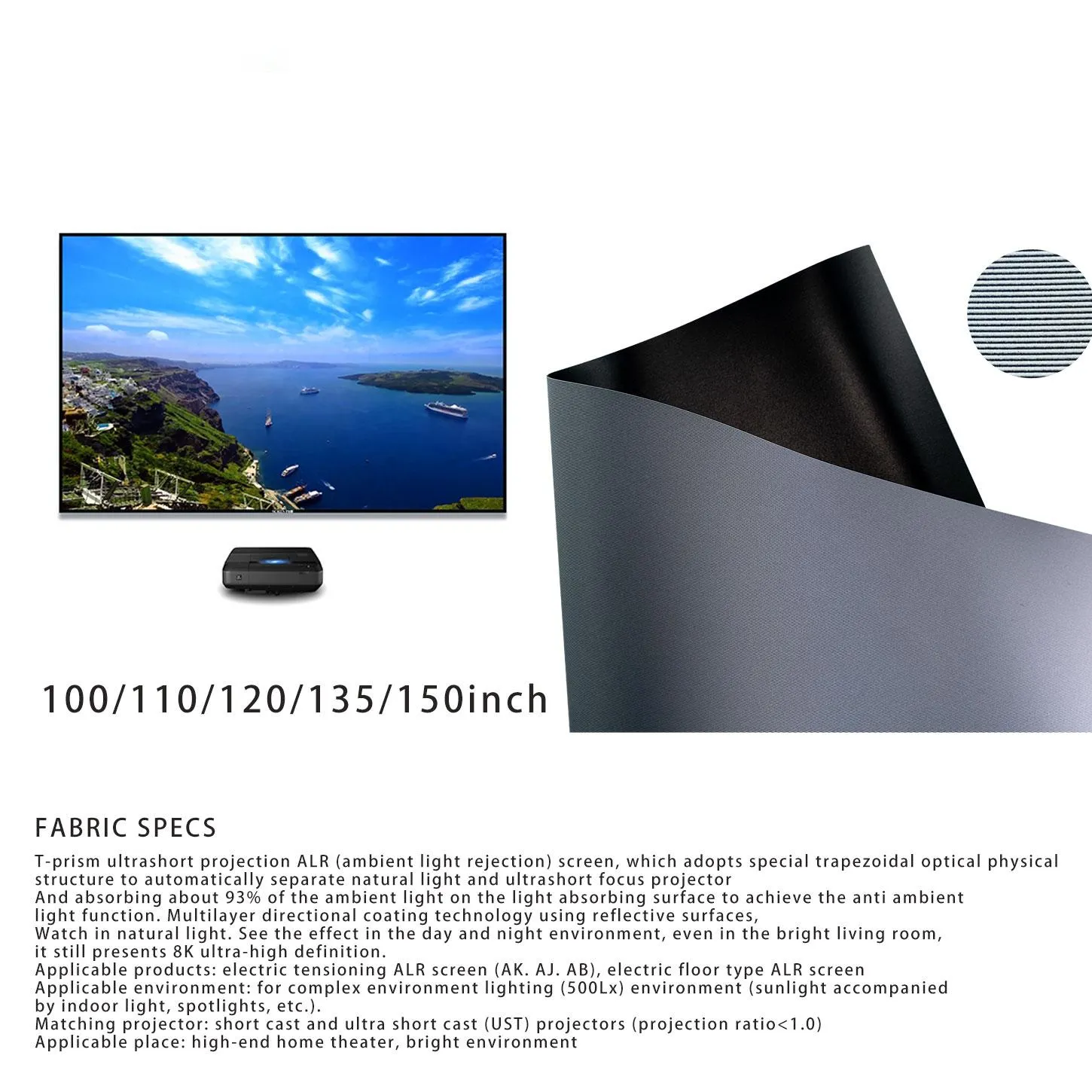 100-150 inch UST ALR Projector Screen Fabric - DIY Ultra Short Throw ...