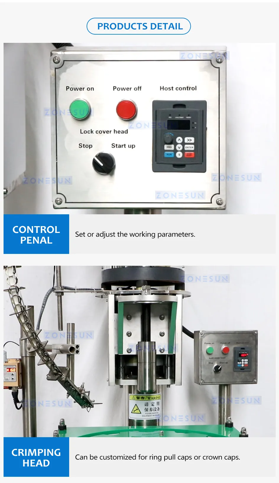 ZONESUN Automatic Capping Machine Ring Pull & Crown Cap Sealing For ...