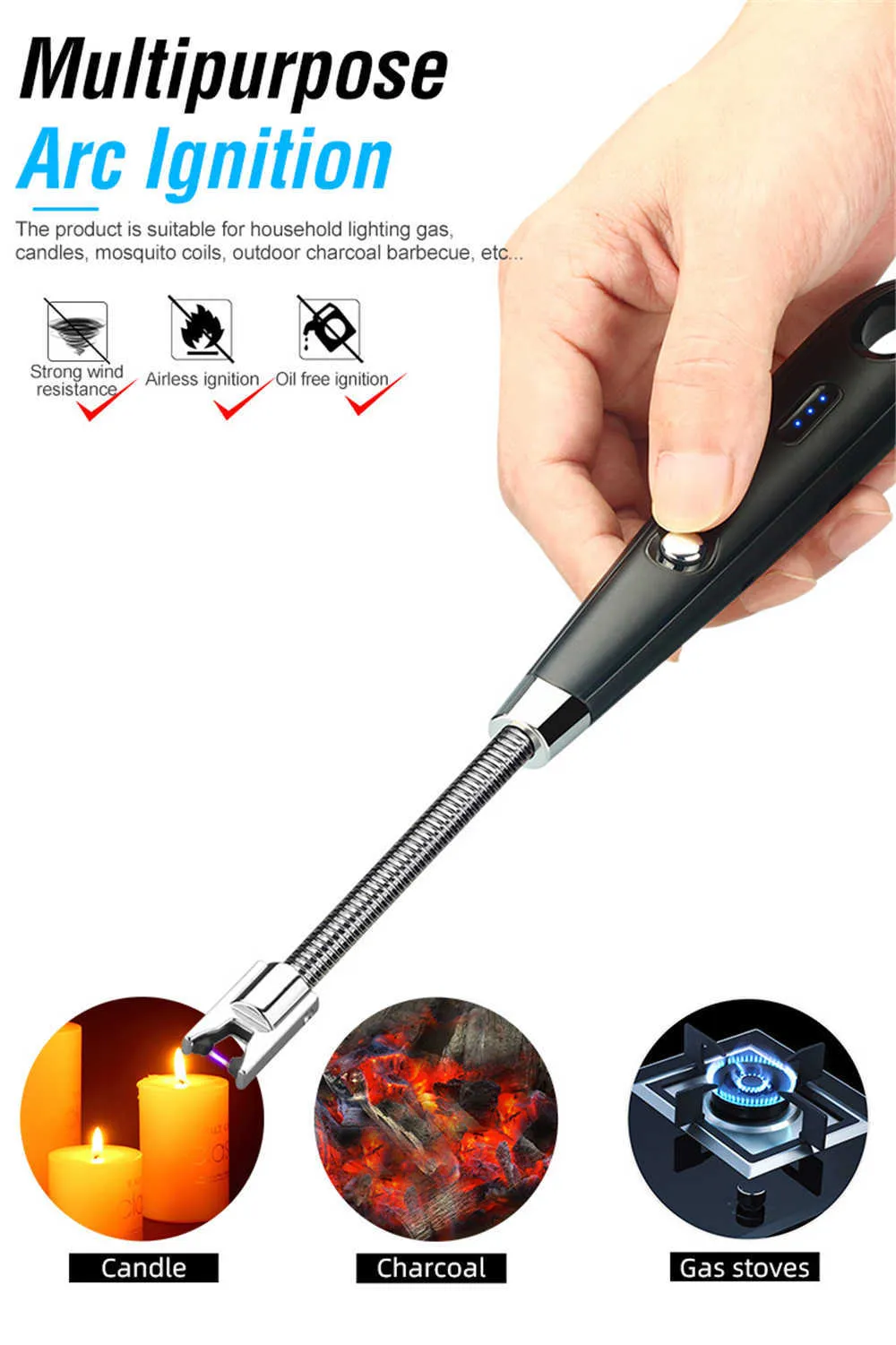 Usb Rechargeable Kitchen Windproof Flameless Electric Plasma Arc ...