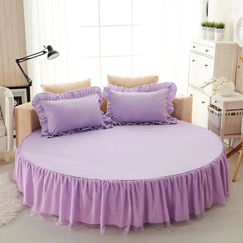 Elegant Cotton Bed Skirt Set - Round/Circle Bedding with Ruffles & Lace ...