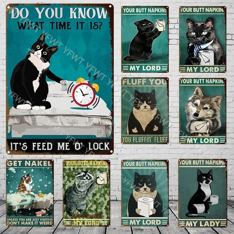 Vintage Black Cat Metal Signs Retro Wall Decor for Coffee Shop Living ...