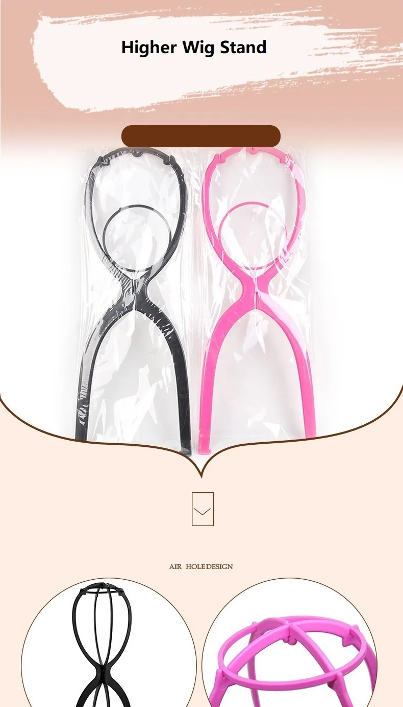 Portable 50cm Black and Pink wig on stand - Adjustable High Holder for ...